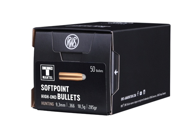 RWS Softpoint RN Kuler 9,3mm 18,5g/285gr RWS Softpoint Round Nose løse ...